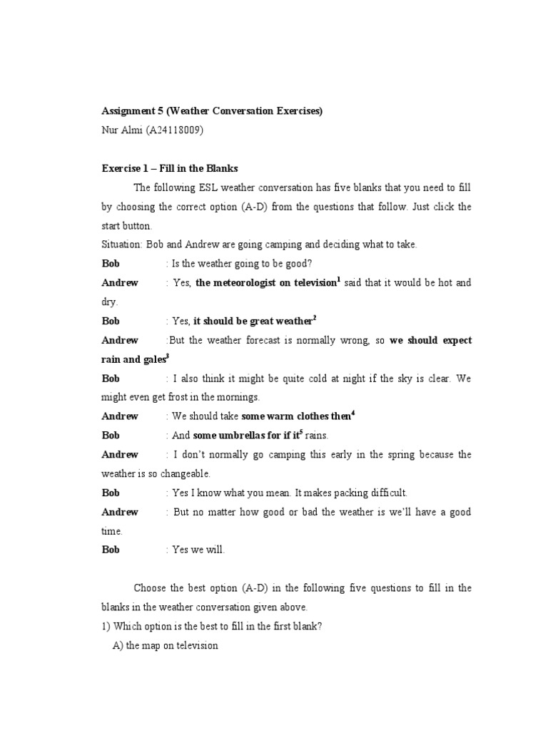 ESL Weather Conversation Exercises | PDF | Weather | Meteorology