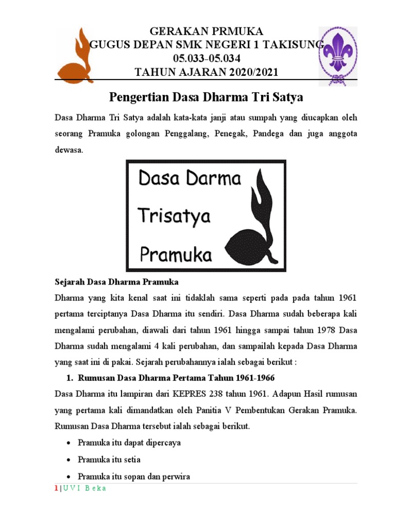 Materi Tri Satya Dan Dasa Dharma | PDF