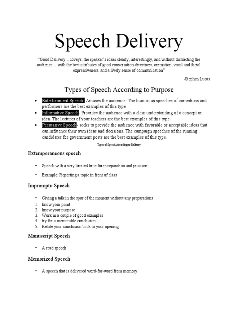 Speech Delivery Oral Com Notes | PDF | Speech | Human Communication