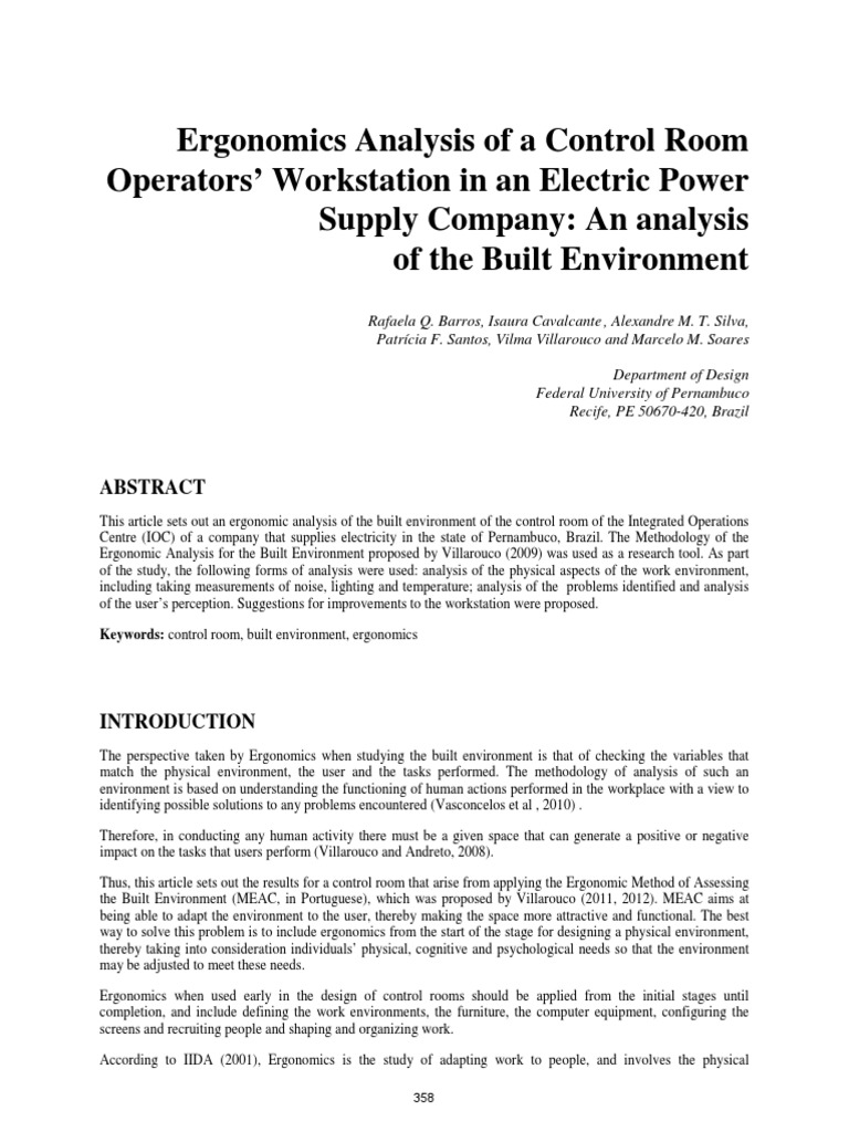 Ergonomics Analysis of A Control Room Op | PDF | Human Factors And ...
