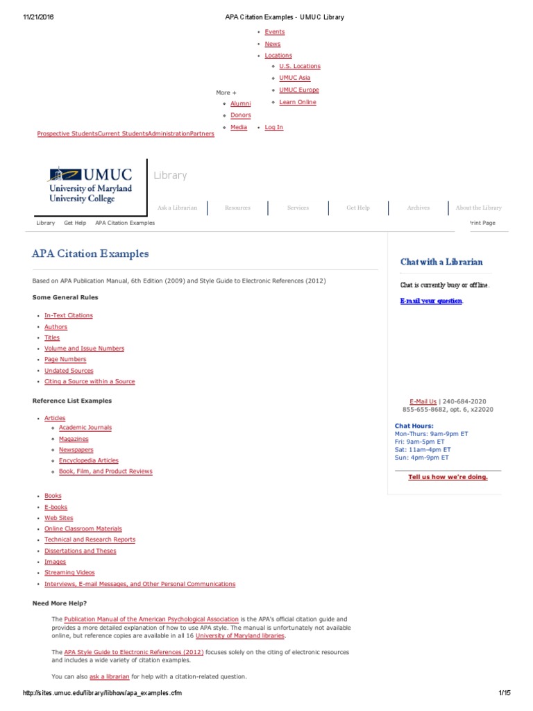 APA Citation Examples - UMUC Library | Download Free PDF | Apa Style ...