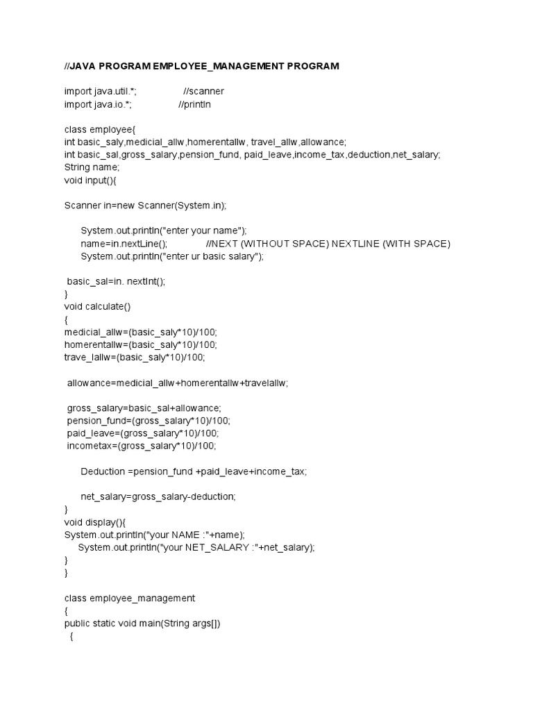 java Program Employee - Management Program | PDF