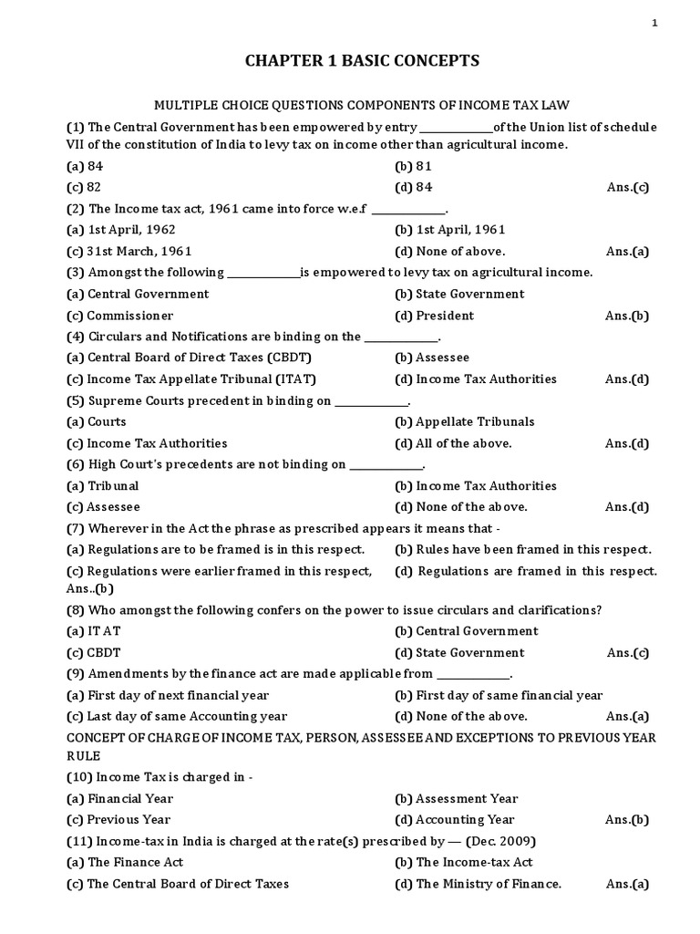 Chapter 1 Basic Concepts | PDF | Income Tax In India | Income Tax