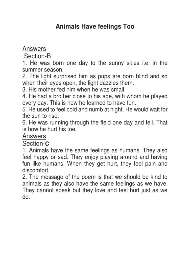 Poem Animals Have Feelings Too PDF | PDF