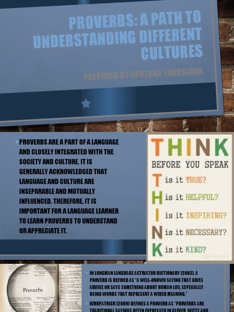 Proverbs: A Path To Understanding Different Cultures: Prepared by ...