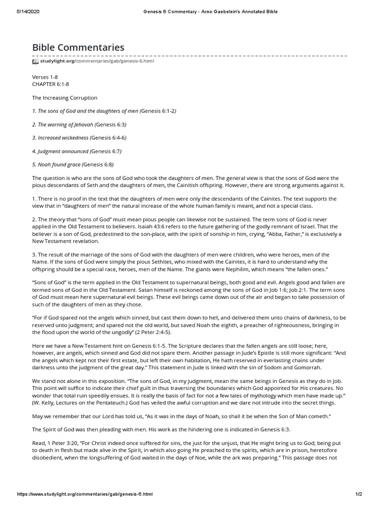 Genesis 6 Commentary - Arno Gaebelein's Annotated Bible | PDF | Noah ...