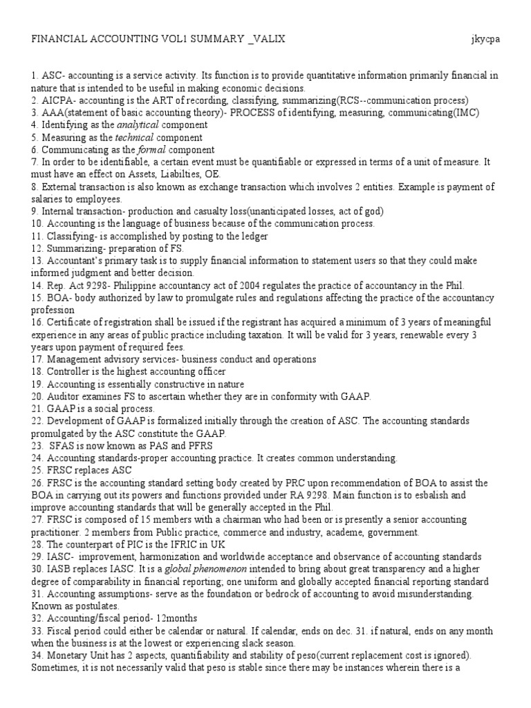 Financial Accounting 1 Summary VALIX | PDF