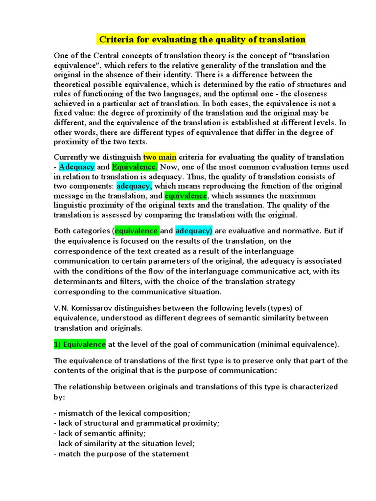 Criteria For Evaluating The Quality of Translation | PDF