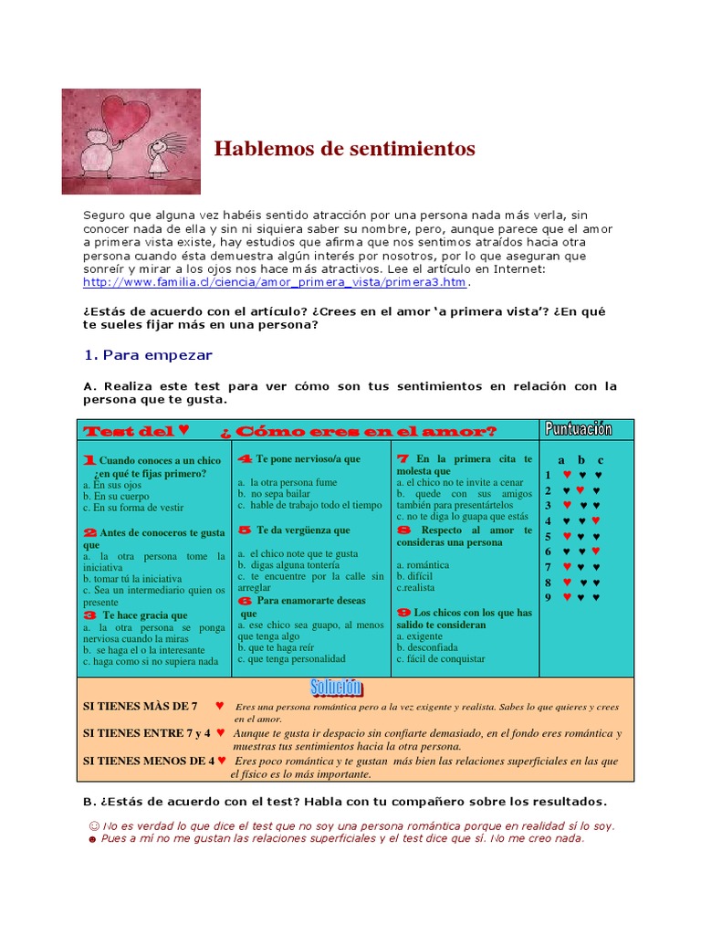 Ejercicios Sentimientos | PDF | Amor