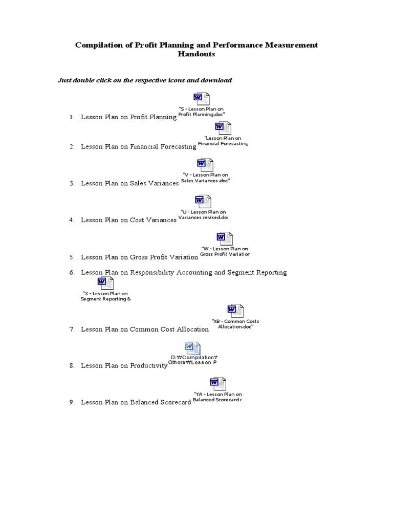 Compilation of Profit Planning and Performance Measurement Handouts | PDF