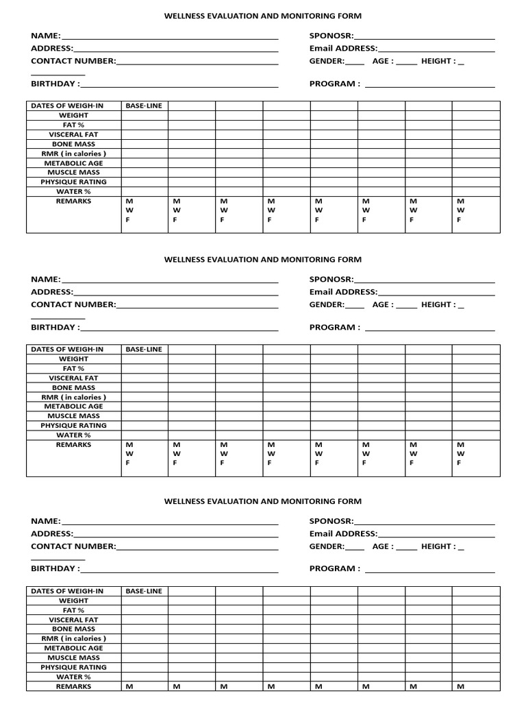 Wellness Evaluation and Monitoring Form | PDF | Food Energy | Metabolic ...