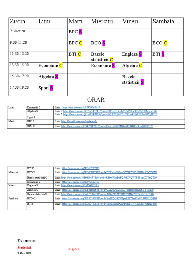 Zi/ora Luni Marti Miercuri Vineri Sambata | PDF