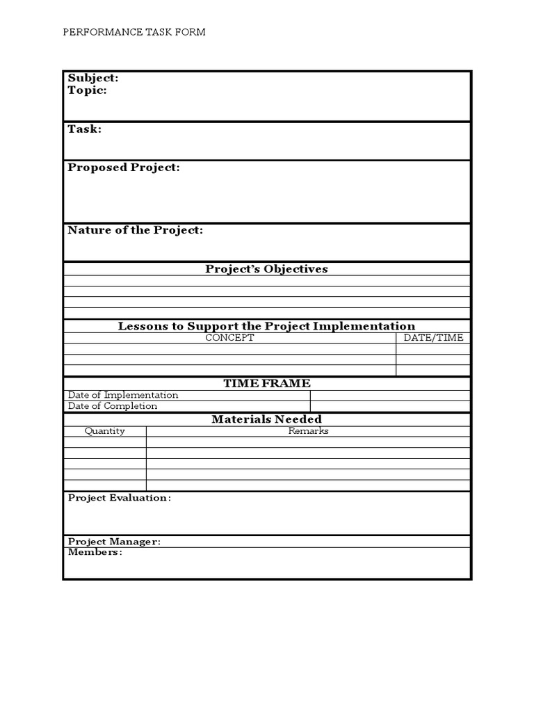 Subject: Topic:: Performance Task Form | PDF