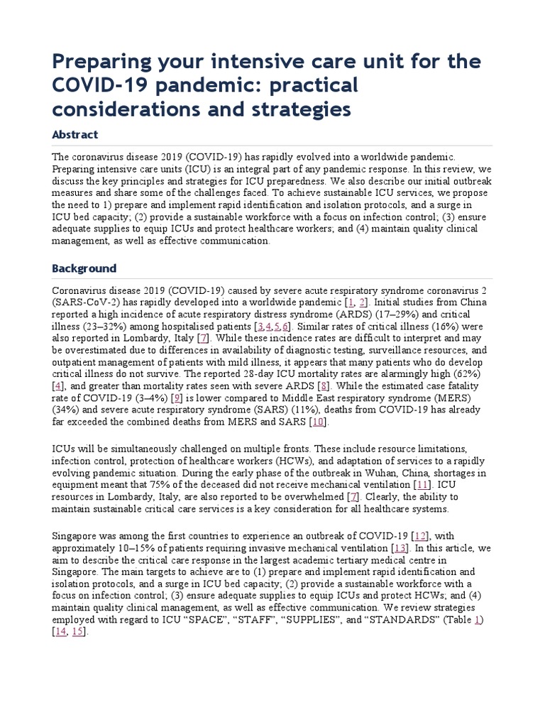 Preparing the Intensive Care Unit for Surge Capacity: Strategies for ...