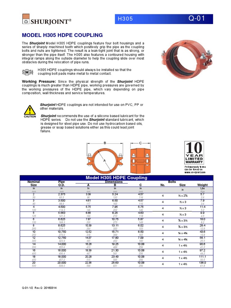 Q-01 Model H305 Hdpe Coupling | PDF