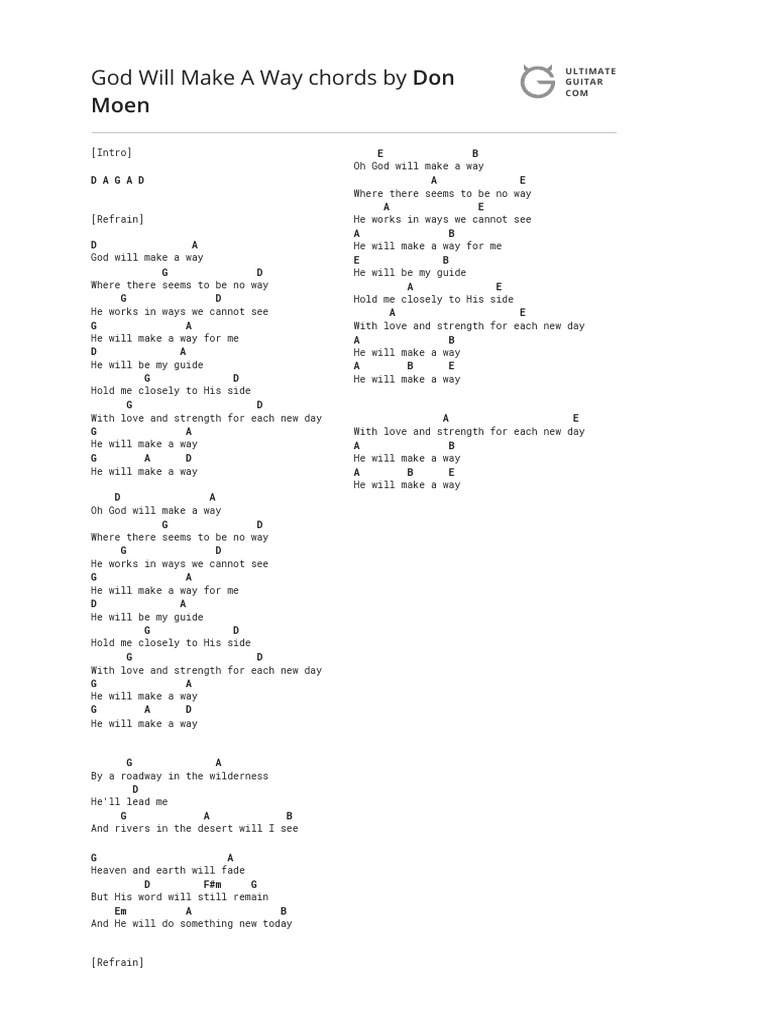 God Will Make A Way Chords (Ver 3) by Don Moentabs at Ultimate Guitar ...