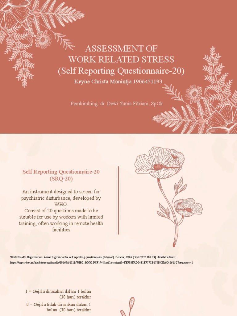 Assessment of Work Related Stress (Self Reporting Questionnaire-20 ...