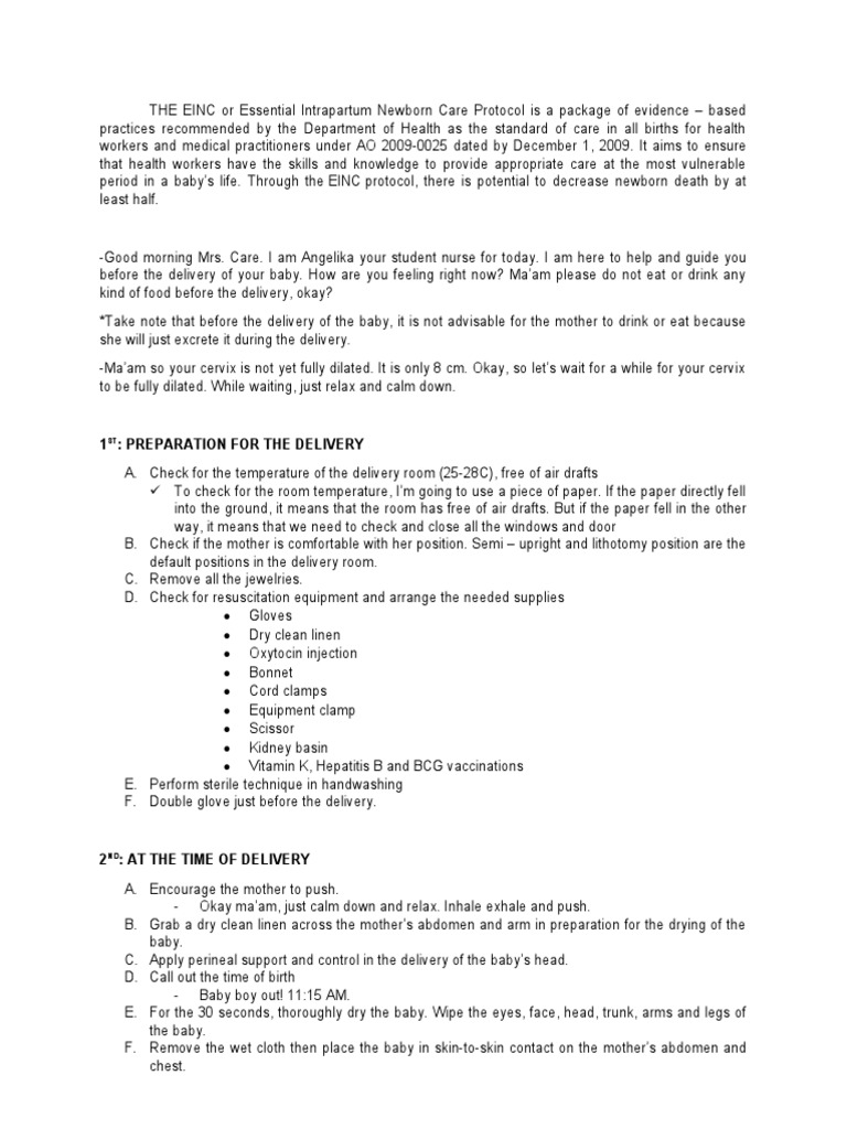 The Essential Intrapartum Newborn Care (EINC) Protocol: A Step-by-Step ...