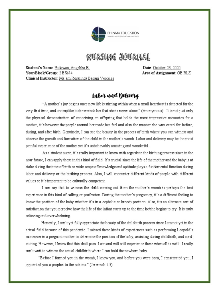 Nursing Journal: Labor and Delivery | PDF