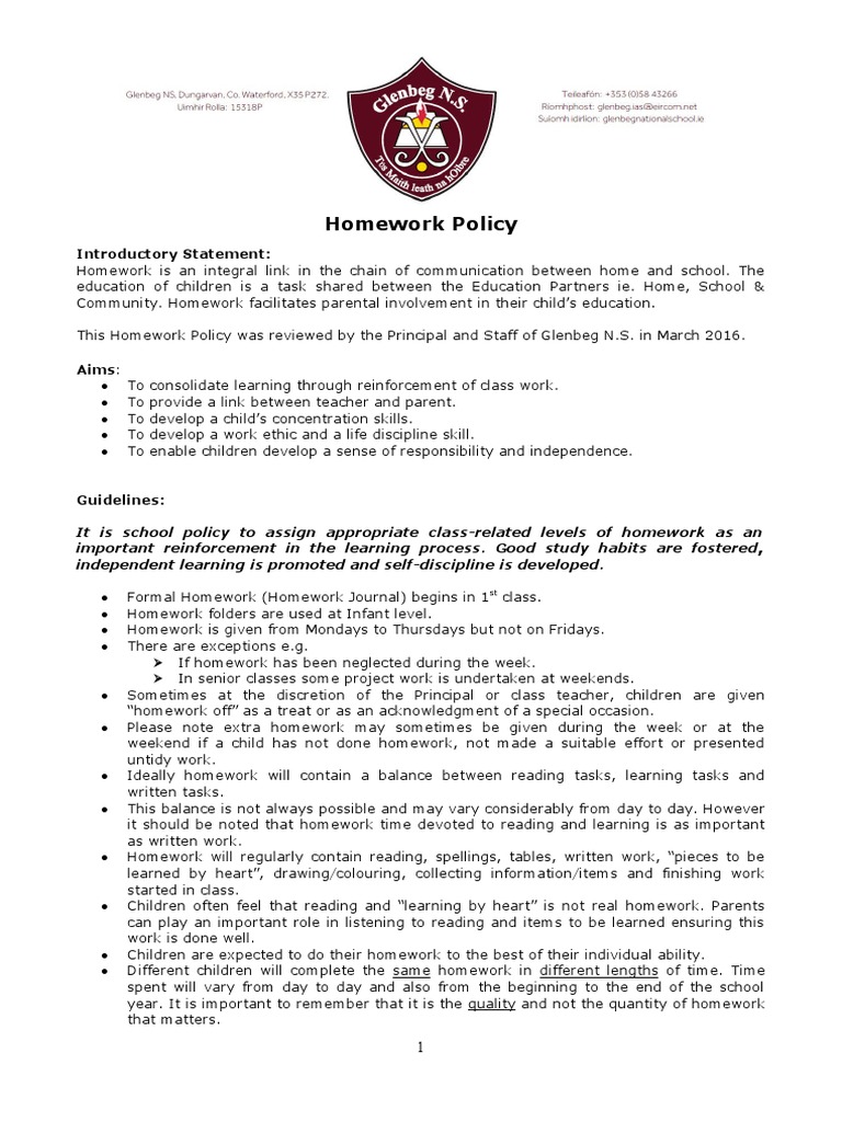 Homework Policy Mar 2016 | PDF | Homework | Teachers