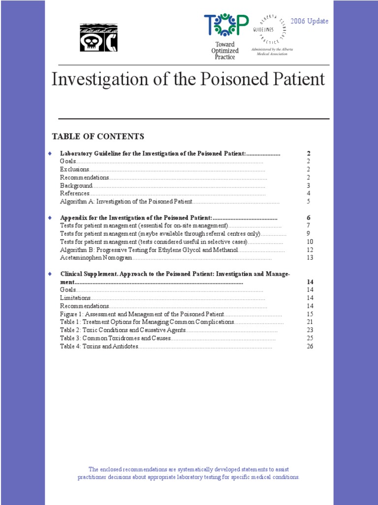Investigation of The Poisoned Patient: 2006 Update | PDF | Toxicology ...