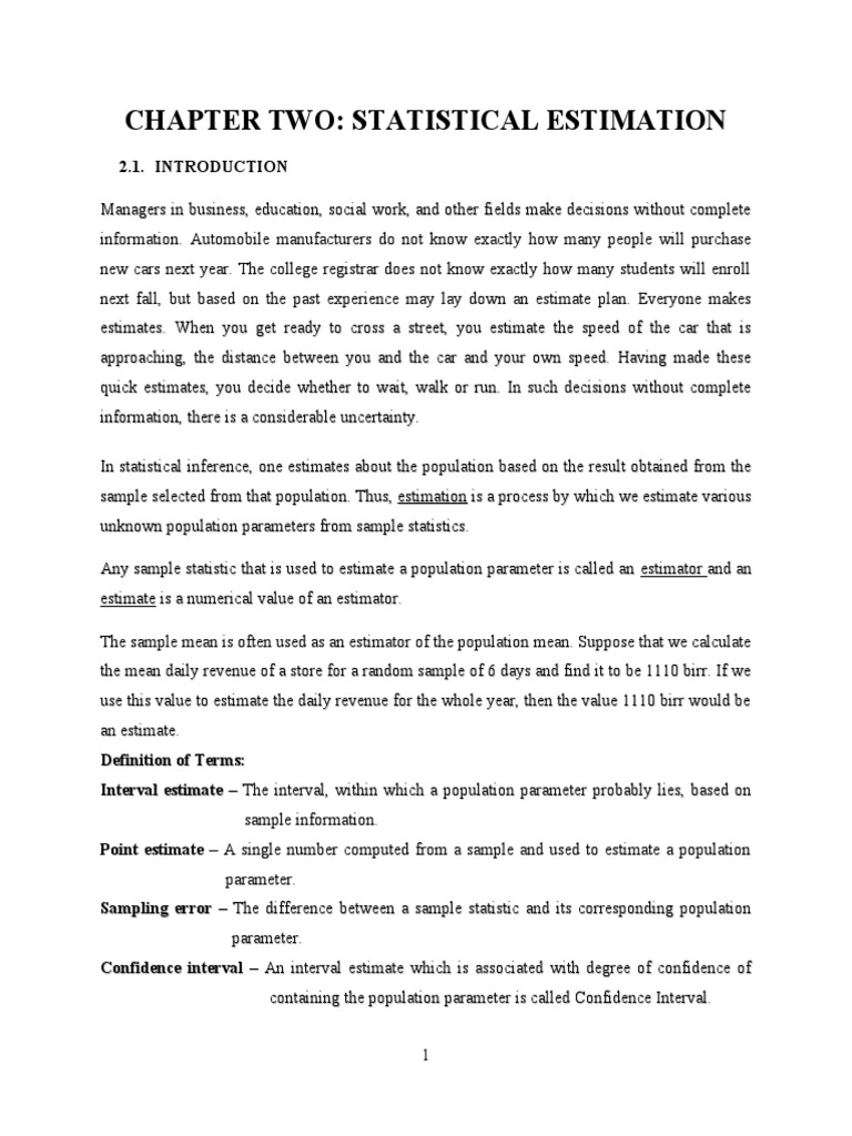 Chapter Two: Statistical Estimation: Definition of Terms: Interval ...