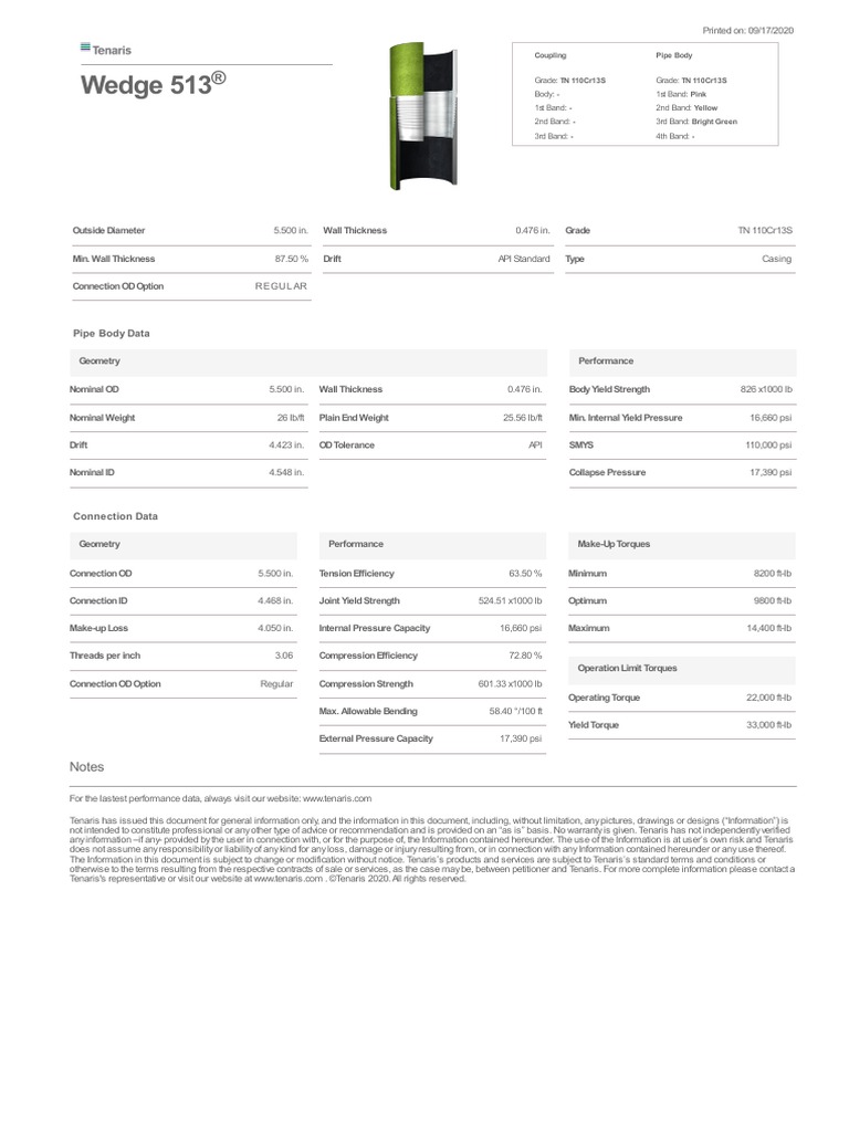Wedge 513® 5.500 0.476 TN 110Cr13S 09172020 | PDF | Pipe (Fluid ...