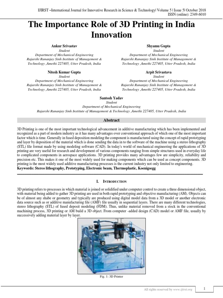 The Importance Role of 3D Printing in in PDF | PDF | 3 D Printing | Laser