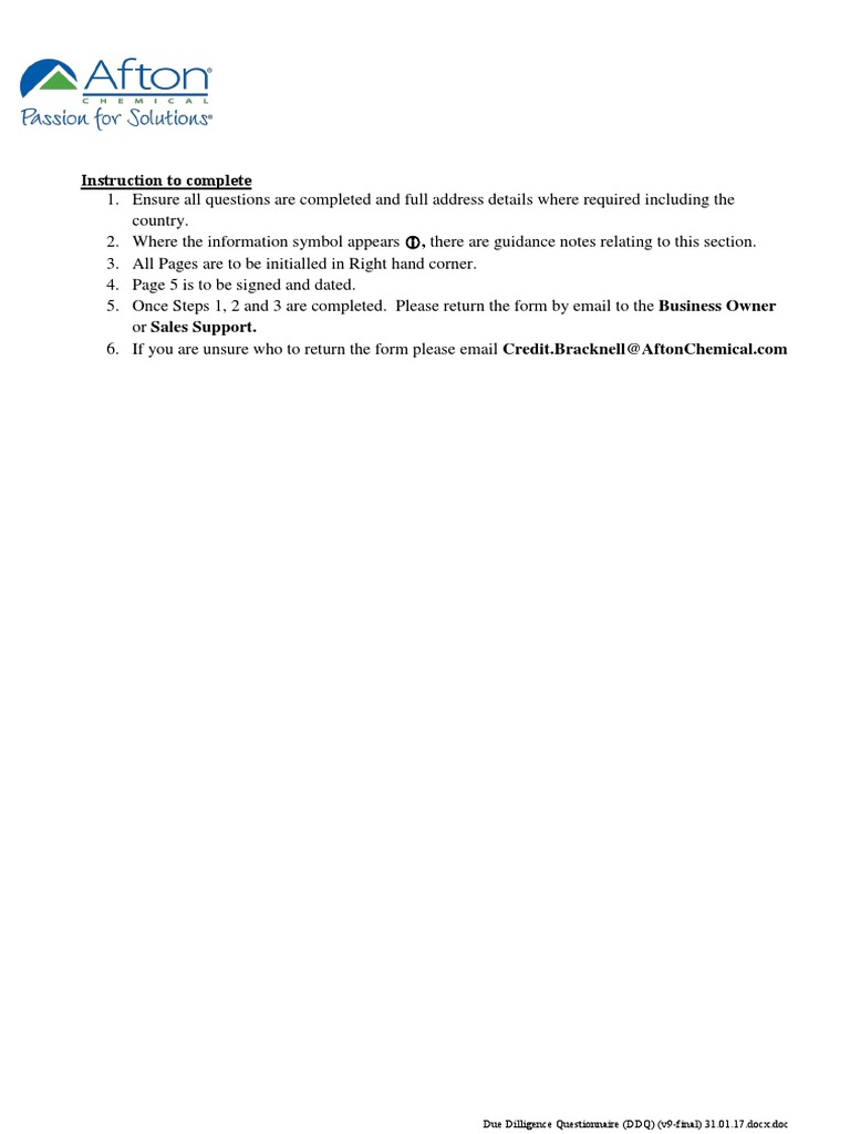 Due Diligence Questionnaire (DDQ) - ENGLISH Fillable Form2 PDF | PDF ...