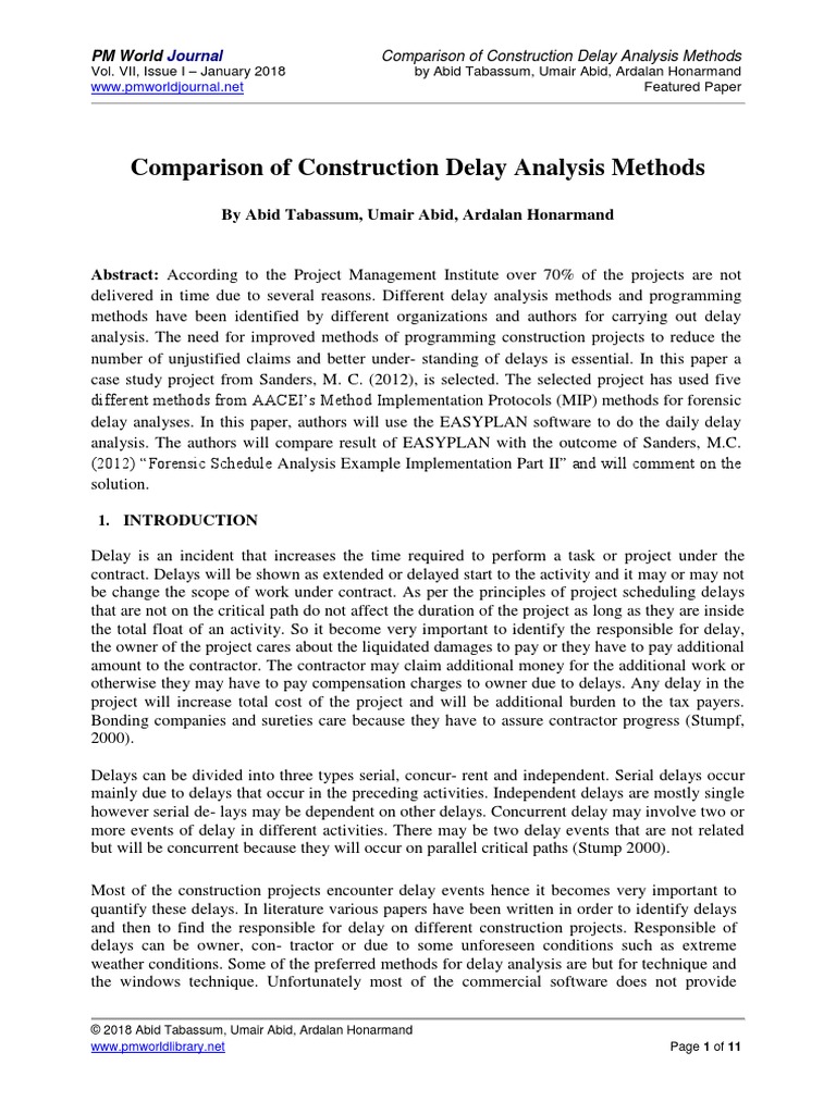 Comparison of Construction Delay Analysis Methods | PDF | Electric ...