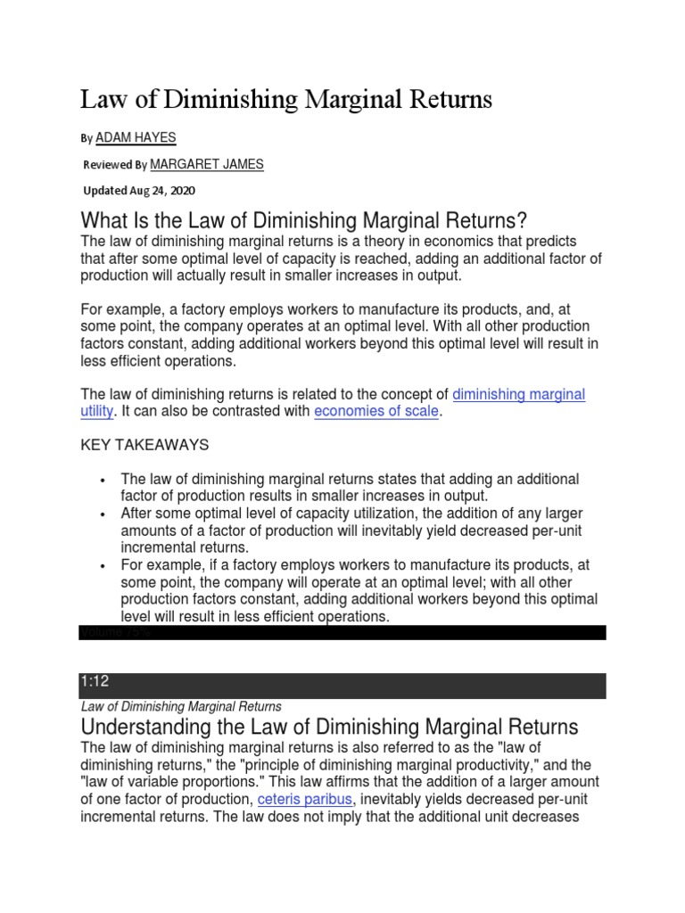 Law of Diminishing Marginal Returns PDF | PDF | Economics | Industries