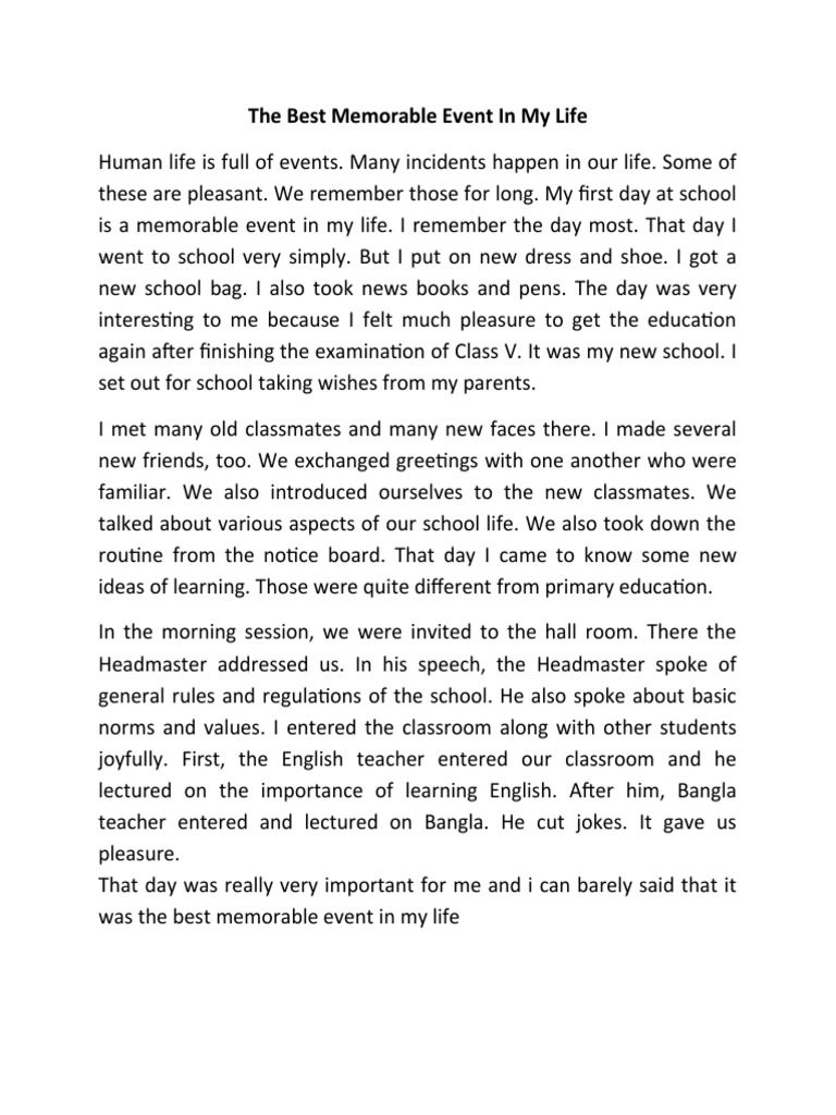 The Best Memorable Event in Your Life | PDF