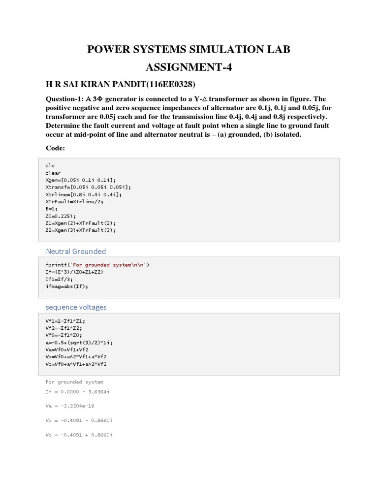 Power Systems Simulation Lab Assignment-4: H R Sai Kiran Pandit (116ee0328) | PDF | Transformer ...