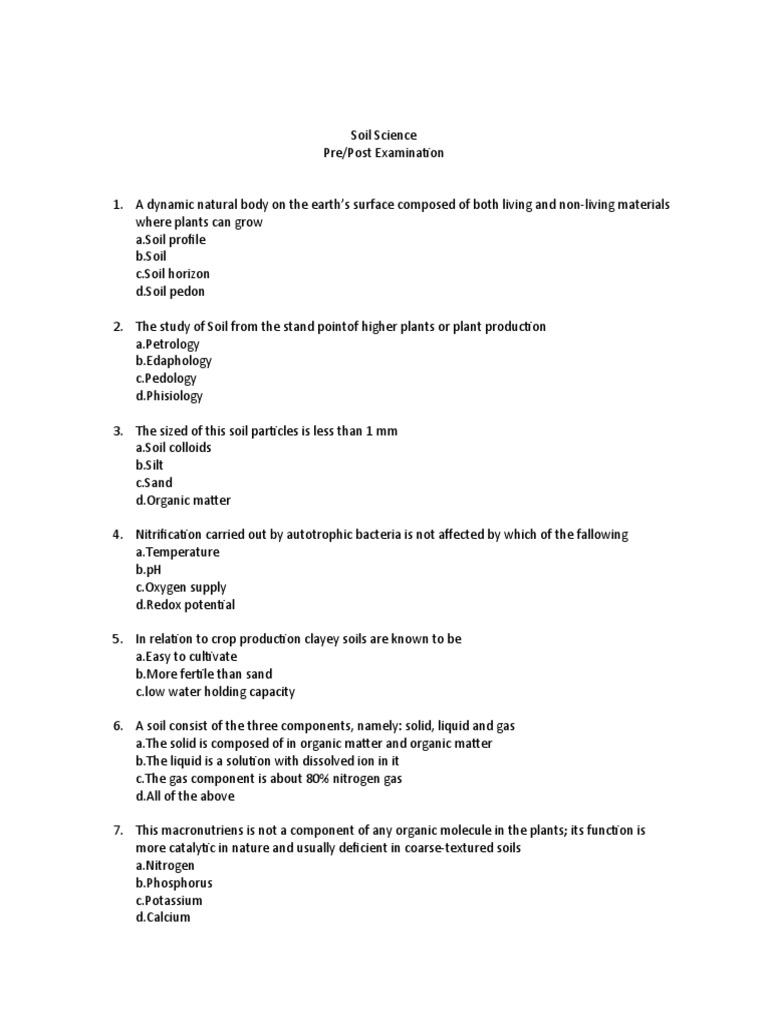 Soil Science Pretest | PDF
