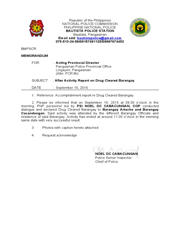 After Activity Report: Drug Cleared Barangays | PDF