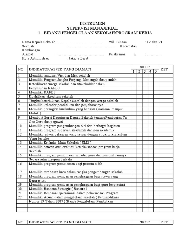 Instrumen Supervisi Manajerial | PDF