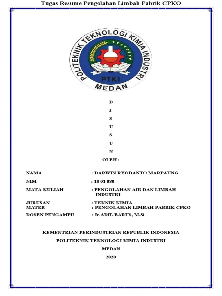 Tugas Resume Pengolahan Limbah Pabrik CPKO | PDF