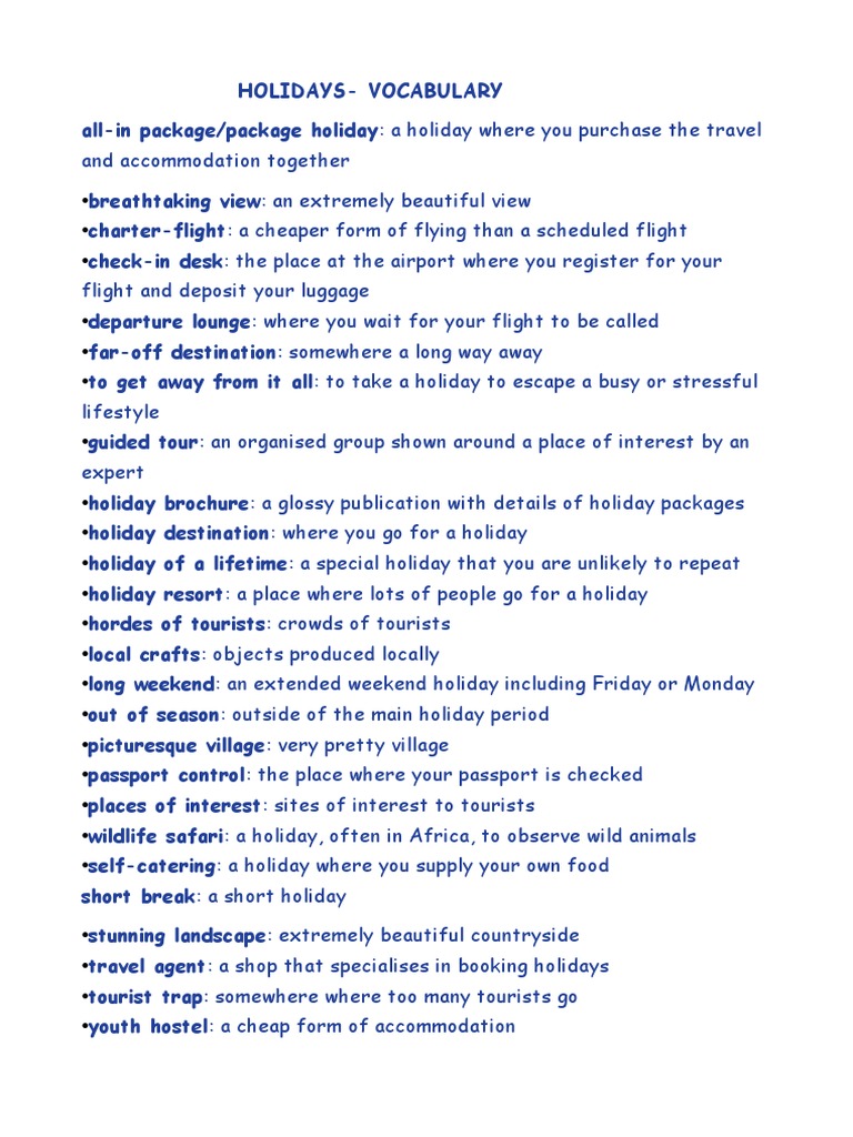 Fce Holidays - Vocabulary | PDF