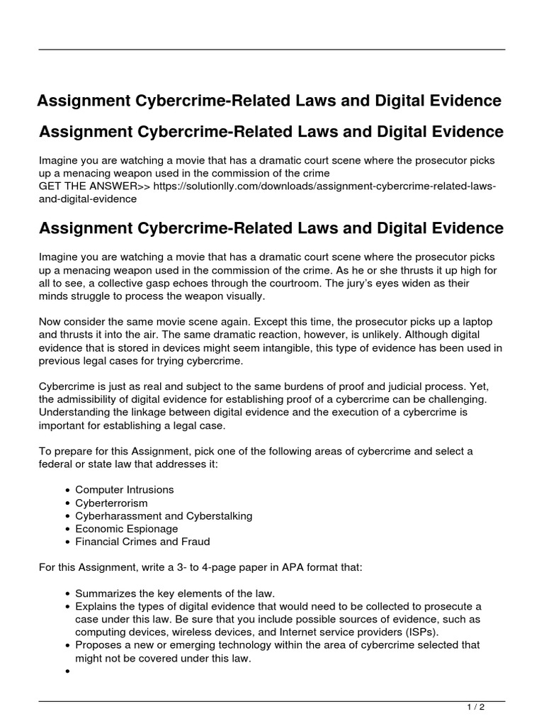 Assignment Cybercrime Related Laws and Digital Evidence | PDF ...