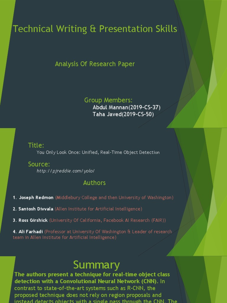 Technical Writing & Presentation Skills: Analysis of Research Paper ...