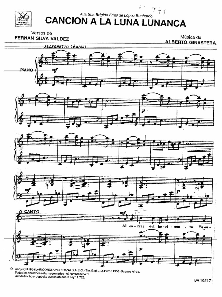 Ginastera - Cancion A La Luna Lunanca PDF | PDF