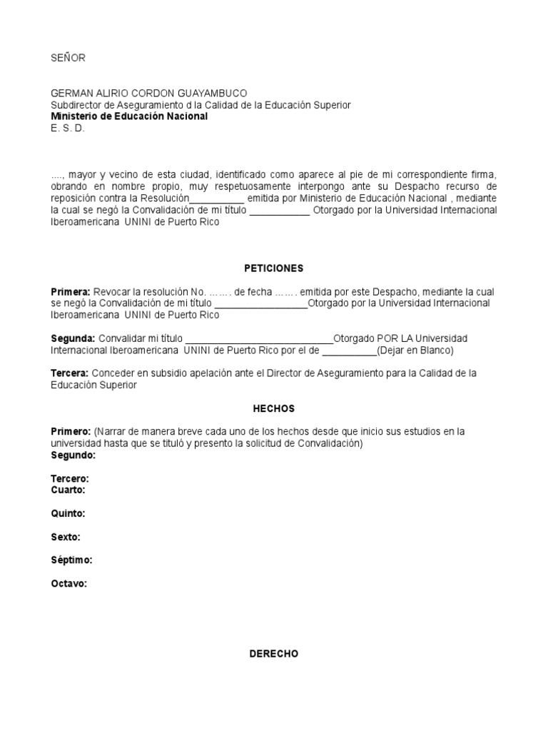 Modelo de Recurso de Reposición | PDF