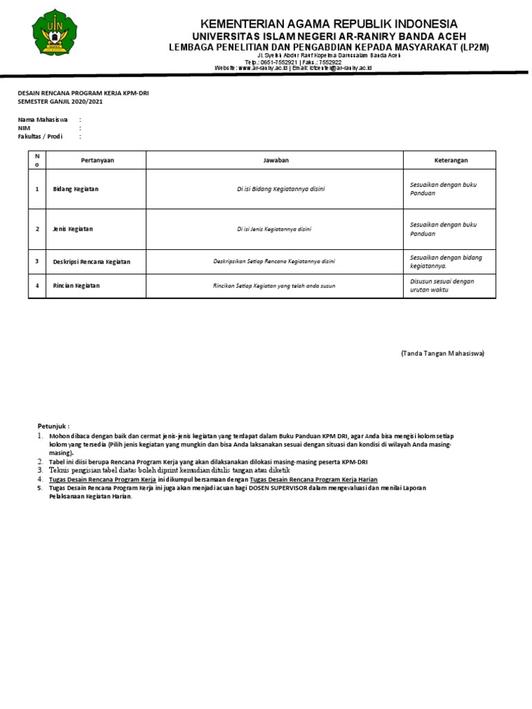 Rencana Kerja KPM-DRI 2020/2021 | PDF