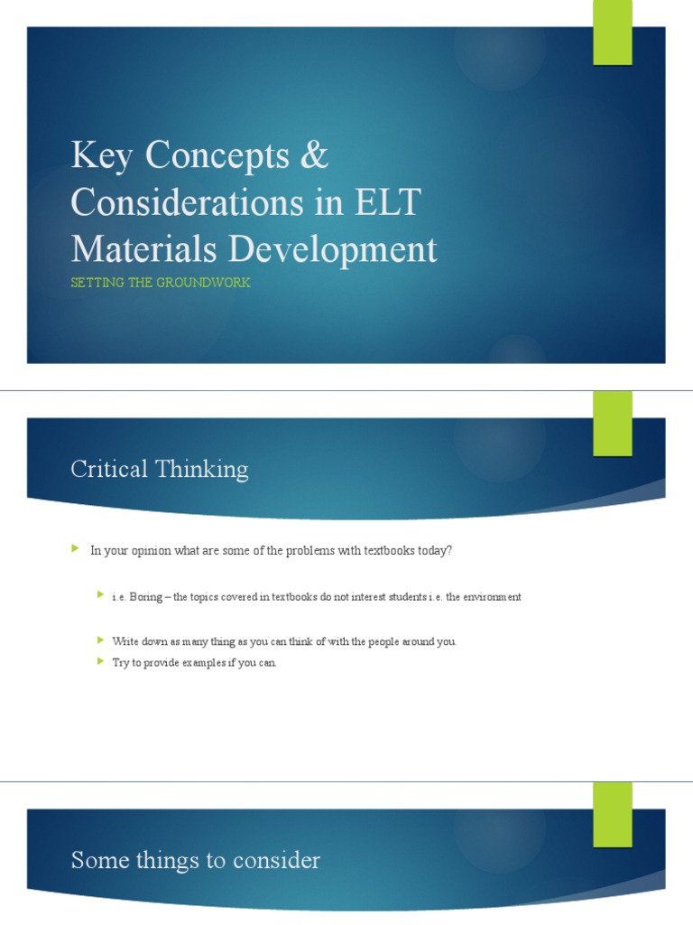 Key Concepts & Considerations in ELT Materials Development: Setting The Groundwork | PDF