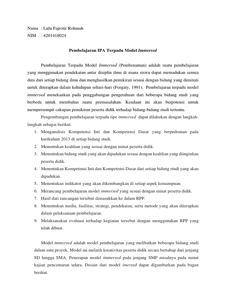 Pembelajaran IPA Model Immersed SD | PDF | Seni