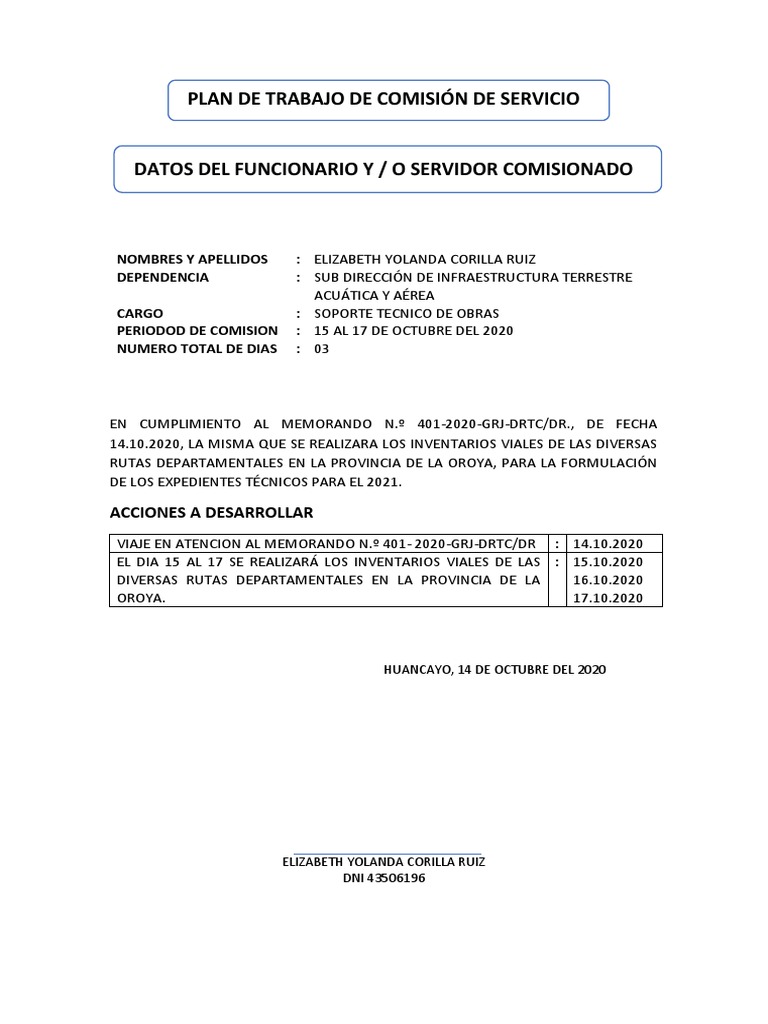 Modelo Plan de Trabajo Oc | PDF