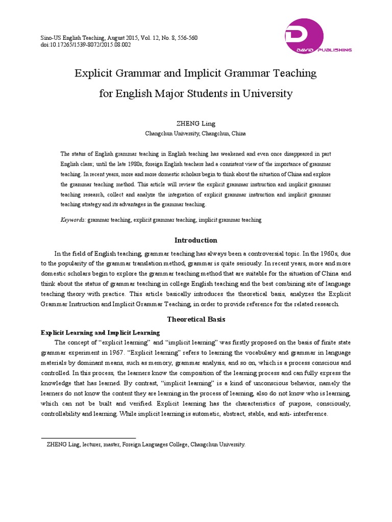 Explicit Grammar and Implicit Grammar Teaching | PDF | Teaching Method ...