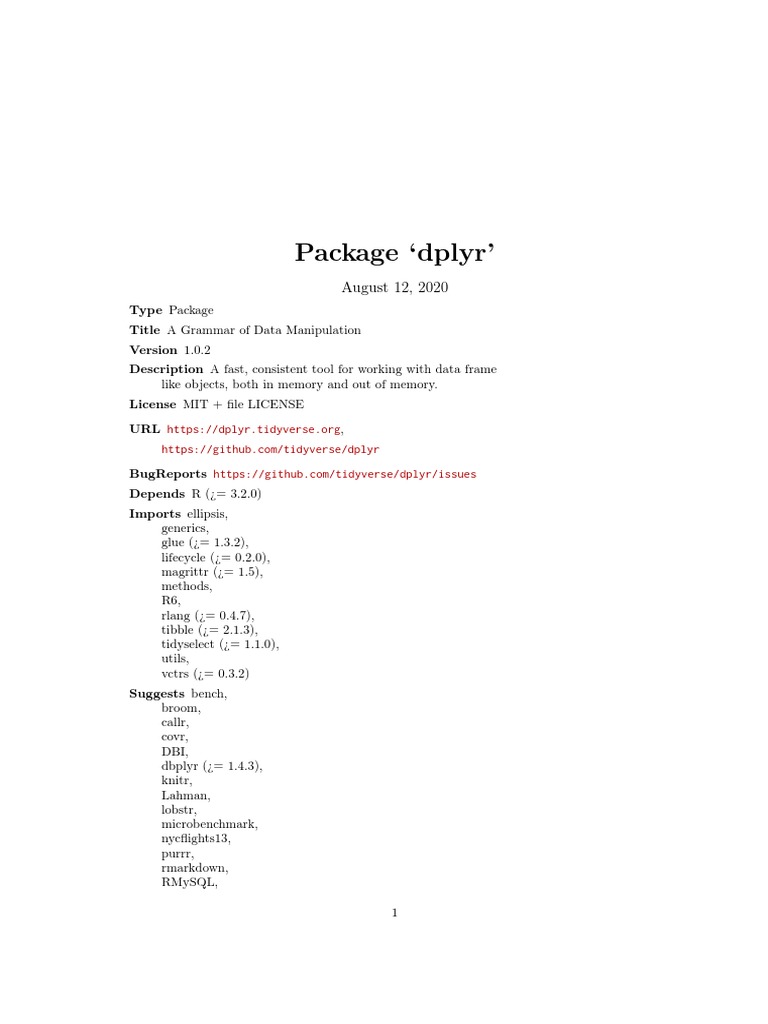 Package Dplyr': August 12, 2020 | PDF | Parameter (Computer Programming ...