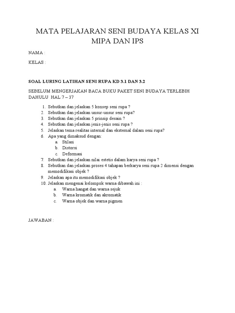 Seni Rupa Kd 3 1 Dan 3 2 Seni Rupa Kelas X Dan Xi Pdf