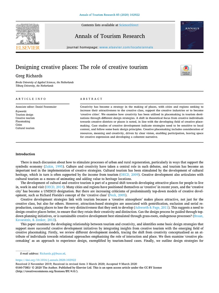 Designing Creative Places: The Role of Creative Tourism | PDF | Tourism ...